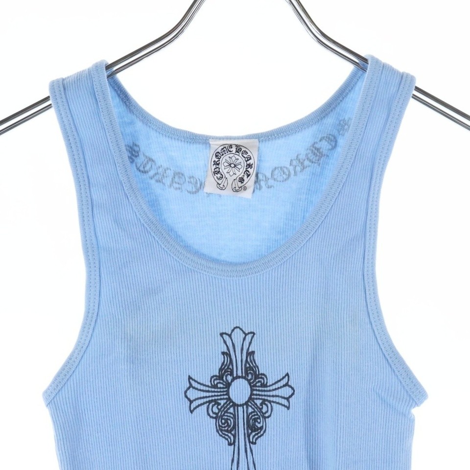 CHROME HEARTS OLD TANK TOP Cross Logo Sleeveless Light Blue Used ...