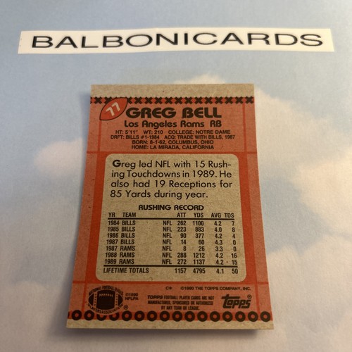 1990 Topps #77 Greg Bell - Los Angeles Rams NM+ Free Shipping! | eBay