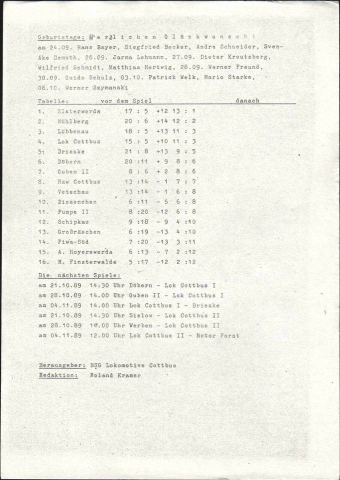Ddr-Bezirksliga 89/90 BSG Locomotive Cottbus - TSG Elsterwerda 74, 14. ...