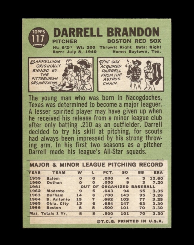 1967 Topps Set-Break #117 Darrell Brandon EX-EXMINT *GMCARDS* | eBay