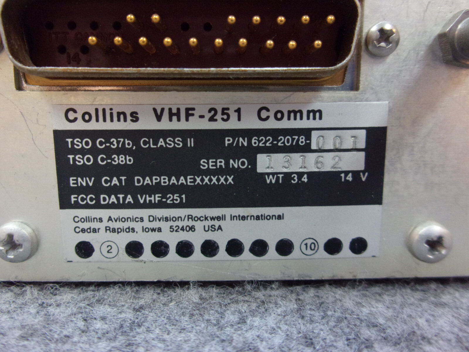 Collins VHF-251 Com Tranceiver P/N 622-2078-001 | eBay
