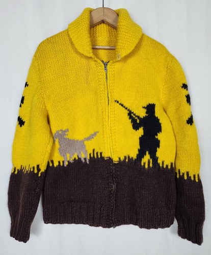 Vtg 60s pheasant hunting wool knit zip front cardigan sweater jacket M ...