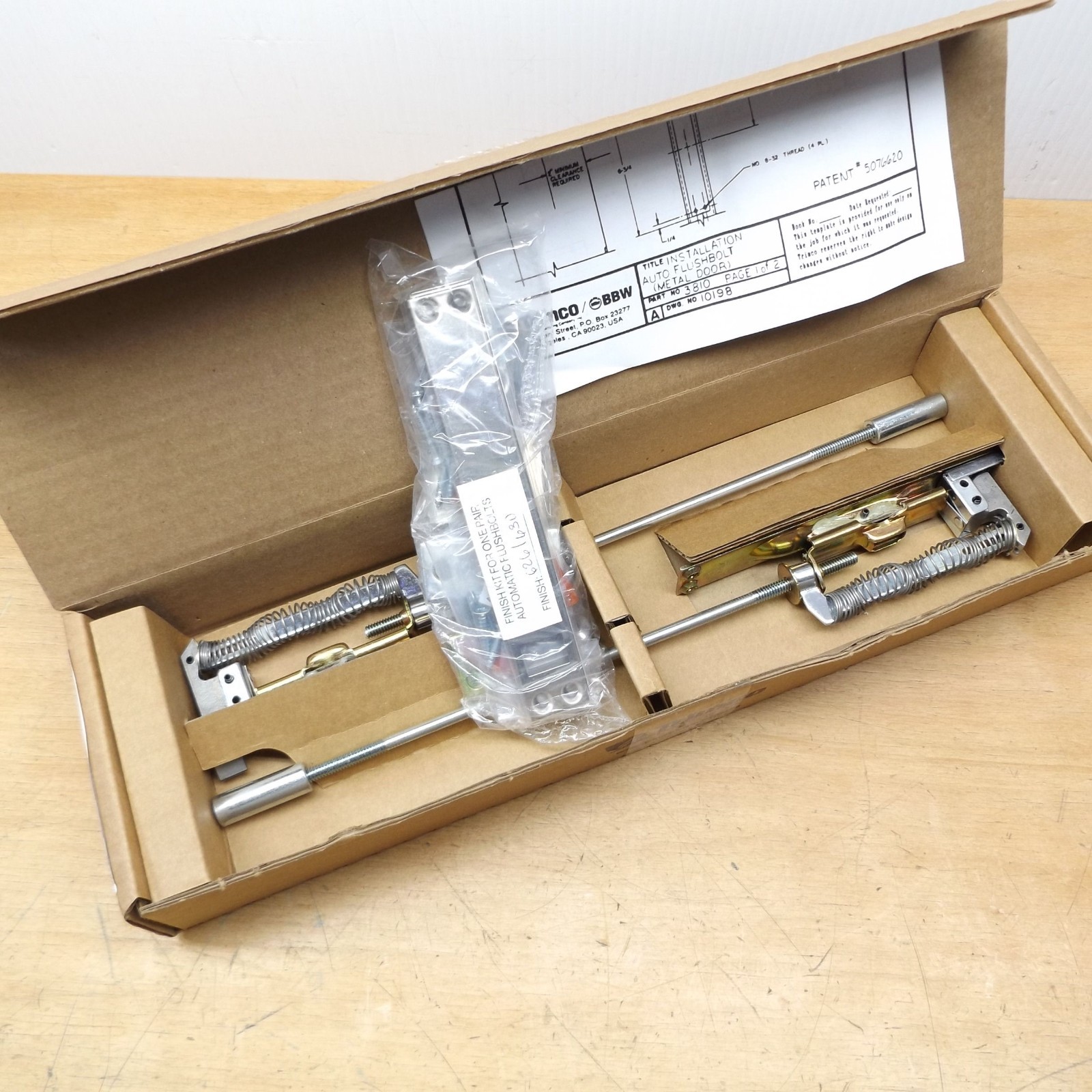 TRIMCO 3810 AUTOMATIC FLUSH BOLT PAIR FOR METAL DOOR, 626/630 SATIN ...