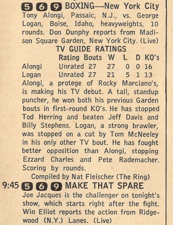 1961 BOXING TV AD~TONY ALONGI vs GEORGE LOGAN Boise,Idaho Madison ...