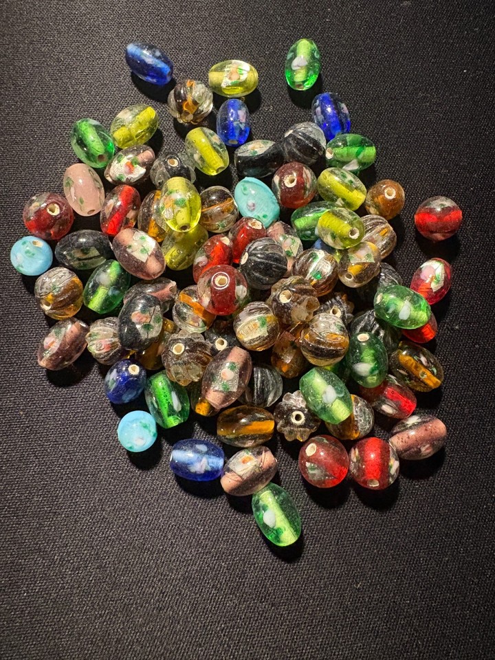 100 grams - glass beads - (B1206) foil dot design fancy ~10mm, 80-100 ...