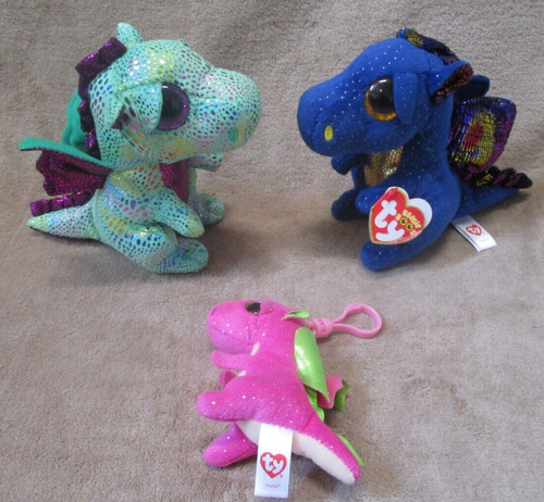 Lot of 3 Ty Beanie Boos Dragon 6" Cinder Saffire 4" Keychain Darla | eBay