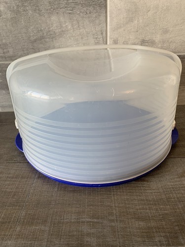 Tupperware Blue Cake Taker Carrier Blue Base w/ Sheer Locking Lid 13 ...