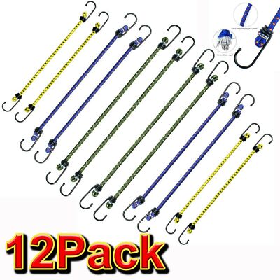 🔥 12 Pack Bungee Cords Wires with Hooks Cables Straps Bungie Elastic ...
