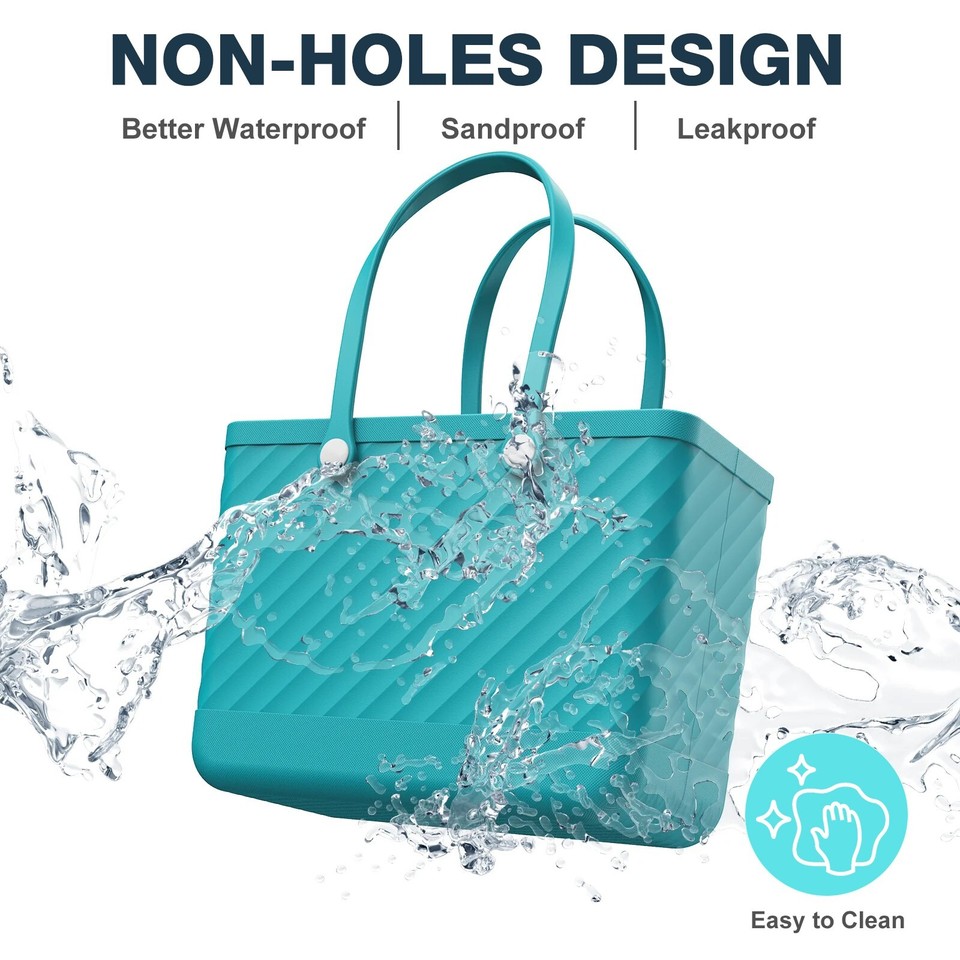 Large Waterproof Beach Bag Sandproof Tote w/Zipper Pocket, Travel Pool ...