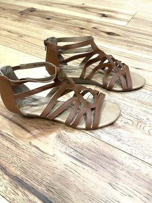 Dexflex Comfort Ladies Wedge Heel Sandals Size 11M Brown (Cognac) Heel ...