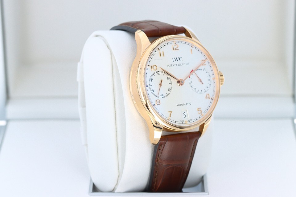 IWC Portugieser 7-Day 18kt Rose Gold Silver Arabic Appliqués Dial ...