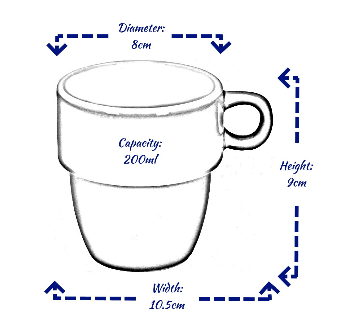 Set Of 6 Coloured Mug Set Stacking Mugs Multicoloured Mugs 200ml Cup ...