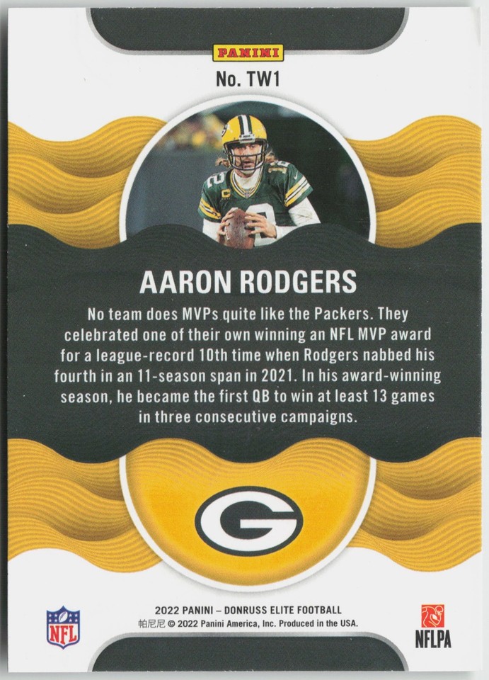 2022 Donruss Elite #TW1 Aaron Rodgers Title Waves Green | eBay