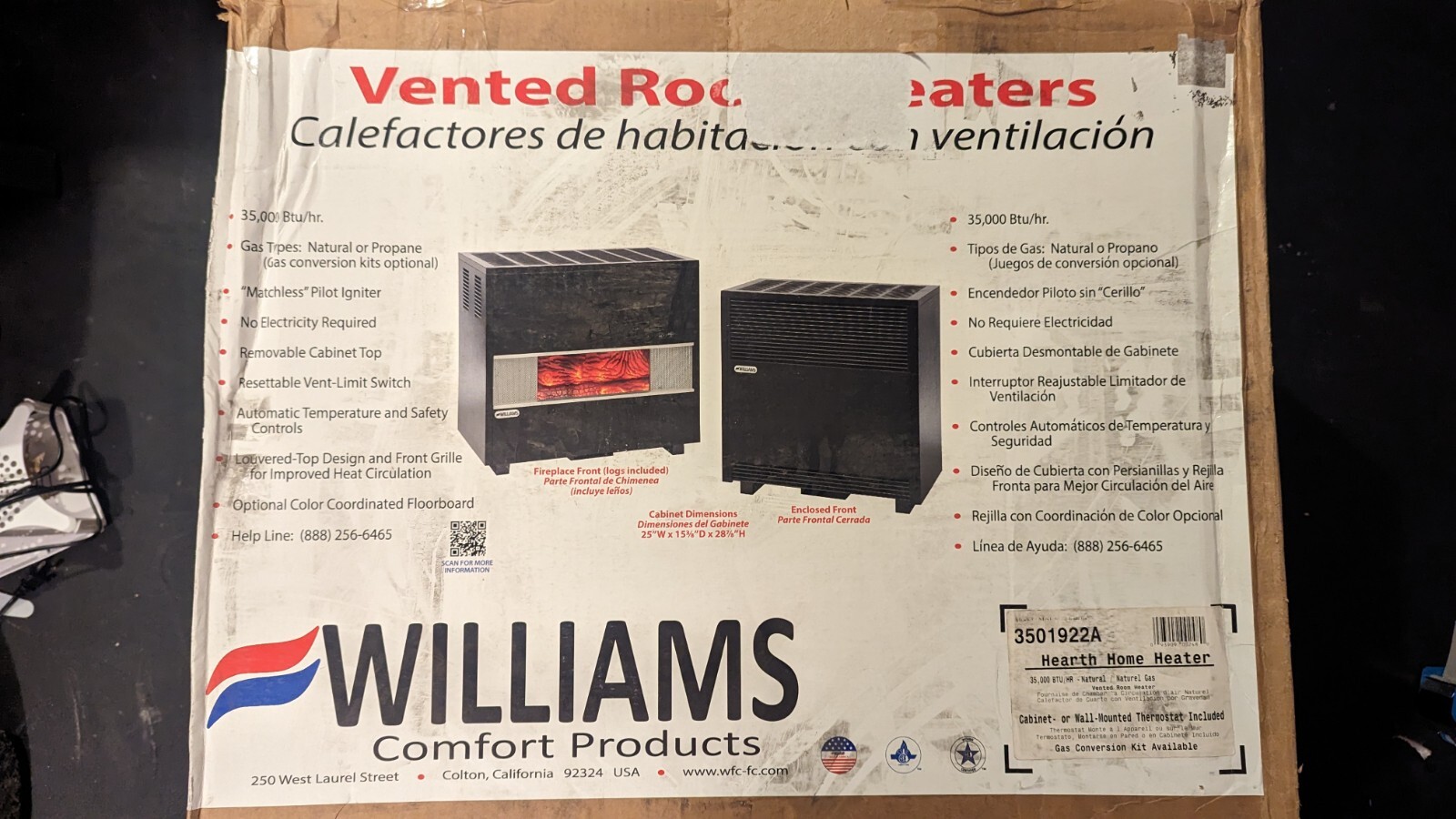 Williams 35000 Btu floor or wall mount Natural Gas Heater 3501922A | eBay