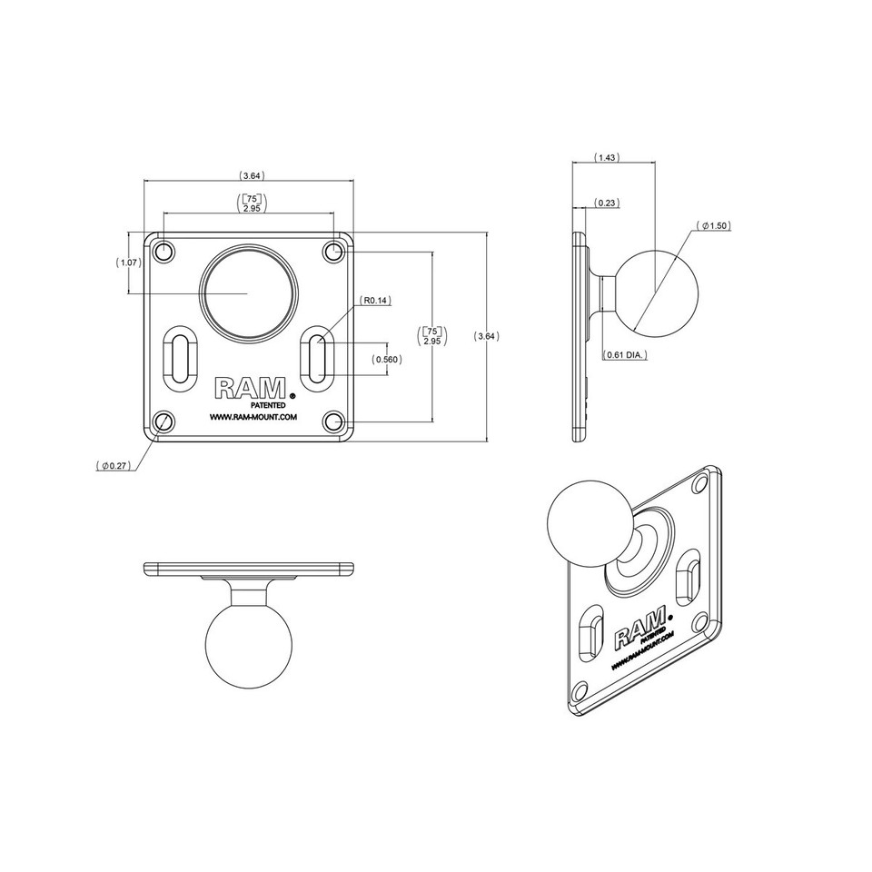 RAM Tele-Pole System with 8" & 9" Poles, Dual Swing Arms with 75x75mm ...