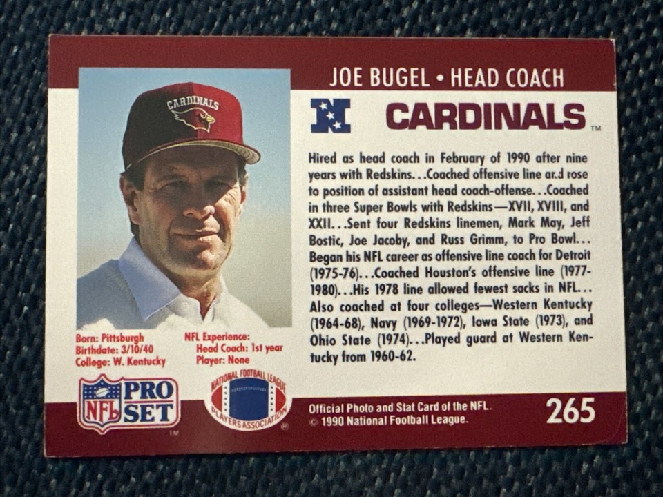 1990 Pro Set Joe Bugel Football Cards #265 Arizona Cardinals NFL | eBay