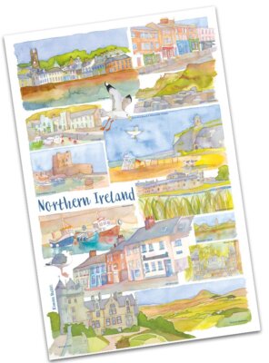 Emma Ball "Northern Ireland", Pure cotton tea towel. Printed in the UK ...