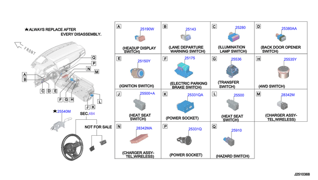 Genuine OEM Front Driver Left Door Window Switch For Nissan 254016RE0C ...