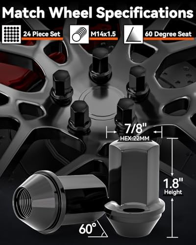 24pcs M14x1.5 Lug Nuts 1.8 inch Height OEM Factory Style Large Cone ...