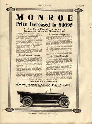 1917 Monroe Motor Co. Advertisement: Sedan, Roadster, & Club - Pontiac ...