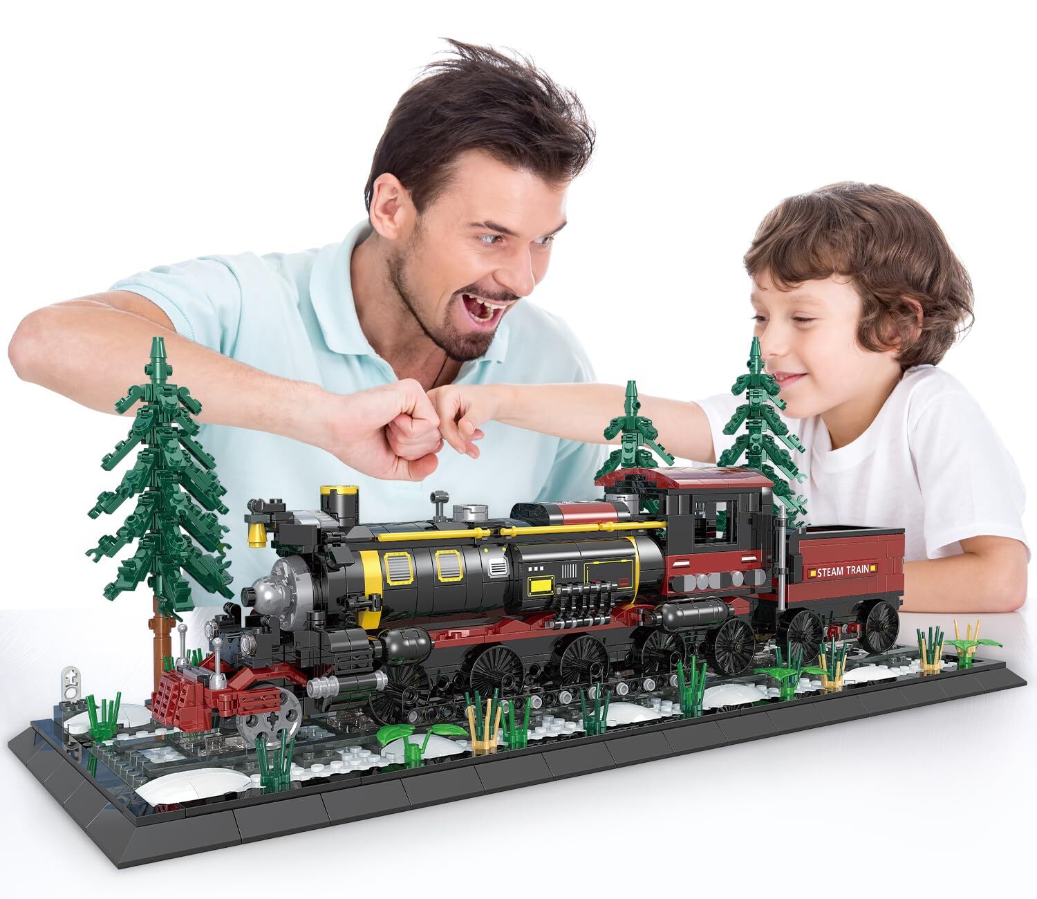 Classic Steam Locomotive Building Block, Train Set with Lights, Train ...
