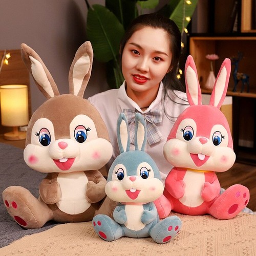 30-55CM Cute Sitting Big Tooth Rabbit Plush Stuffed Toys Pillow Stretch ...