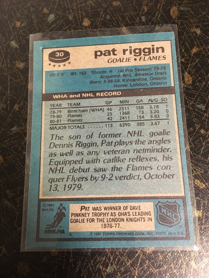 TOPPS HOCKEY 1981 PAT RIGGIN CARD 30 CALGARY FLAMES EXCELLENT | eBay