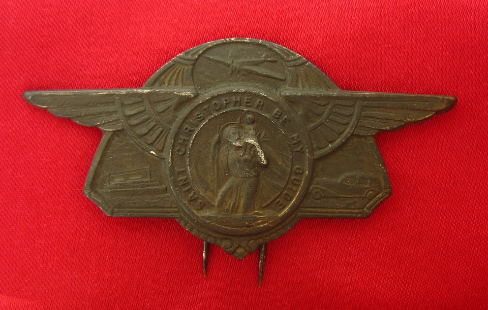 Vintage SAINT CHRISTOPHER Car Auto Visor Pin PATRON OF TRAVEL Old Car ...