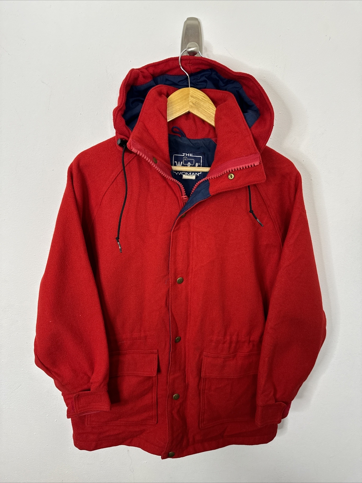 Vintage Woolrich Red Hooded Wool Coat Jacket 100% Woo… - Gem