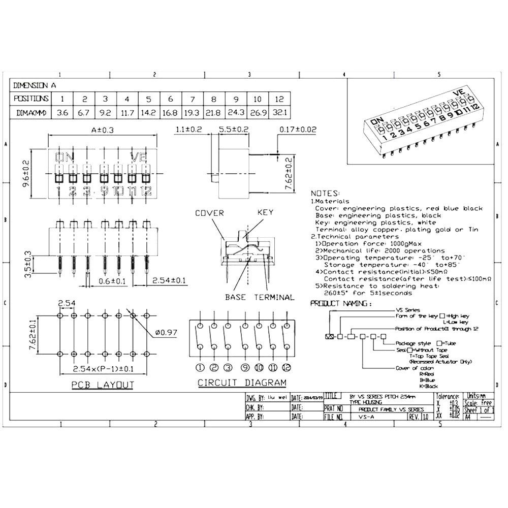 9 10 12 Bit Module Snap Switch Pitch Toggle Switch DIP switch Slide ...