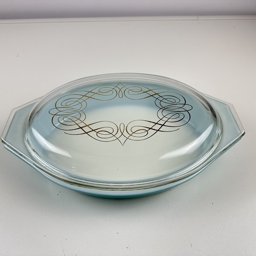 Pyrex Royal Blue Princess Scroll Divided Casserole Dish | eBay
