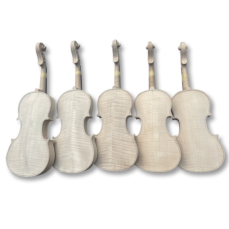 Unfinished 5pcs Violin 4/4 Flame Maple Violin Spruce Handmade white ...
