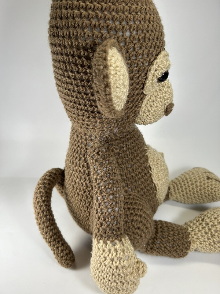 Large Crochet Monkey 16" Big Ears & Curly Tail Stuffed Handmade Crochet ...