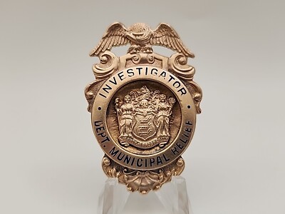 NEW JERSEY DEPT. OF MUNICIPAL RELIEF INVESTIGATOR PIN HALLMARKED DIEGES ...