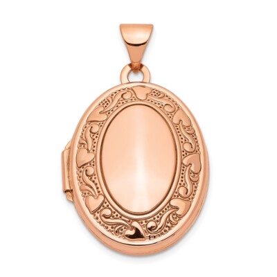 Real 14kt Rose Gold Heart Design Border 21mm Oval Locket | eBay