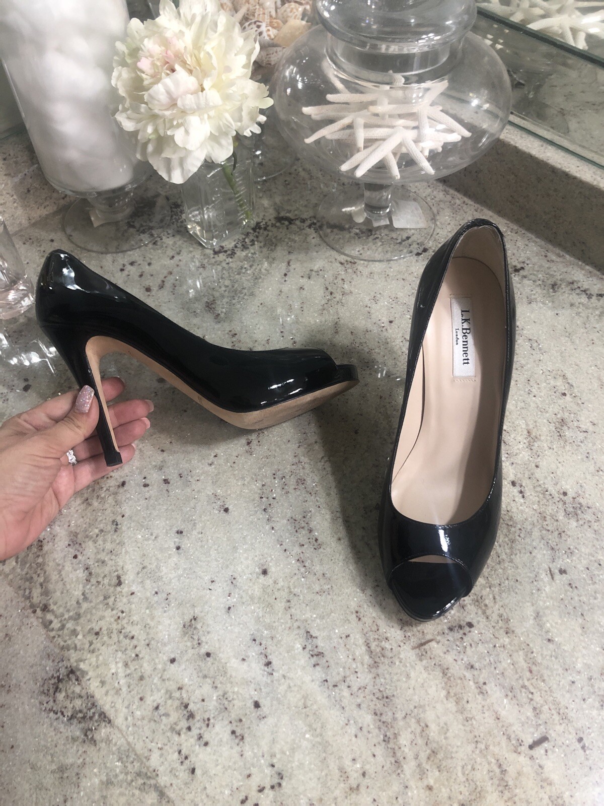 LK Bennett Black Patent Leather Court Pumps Open Toe … - Gem