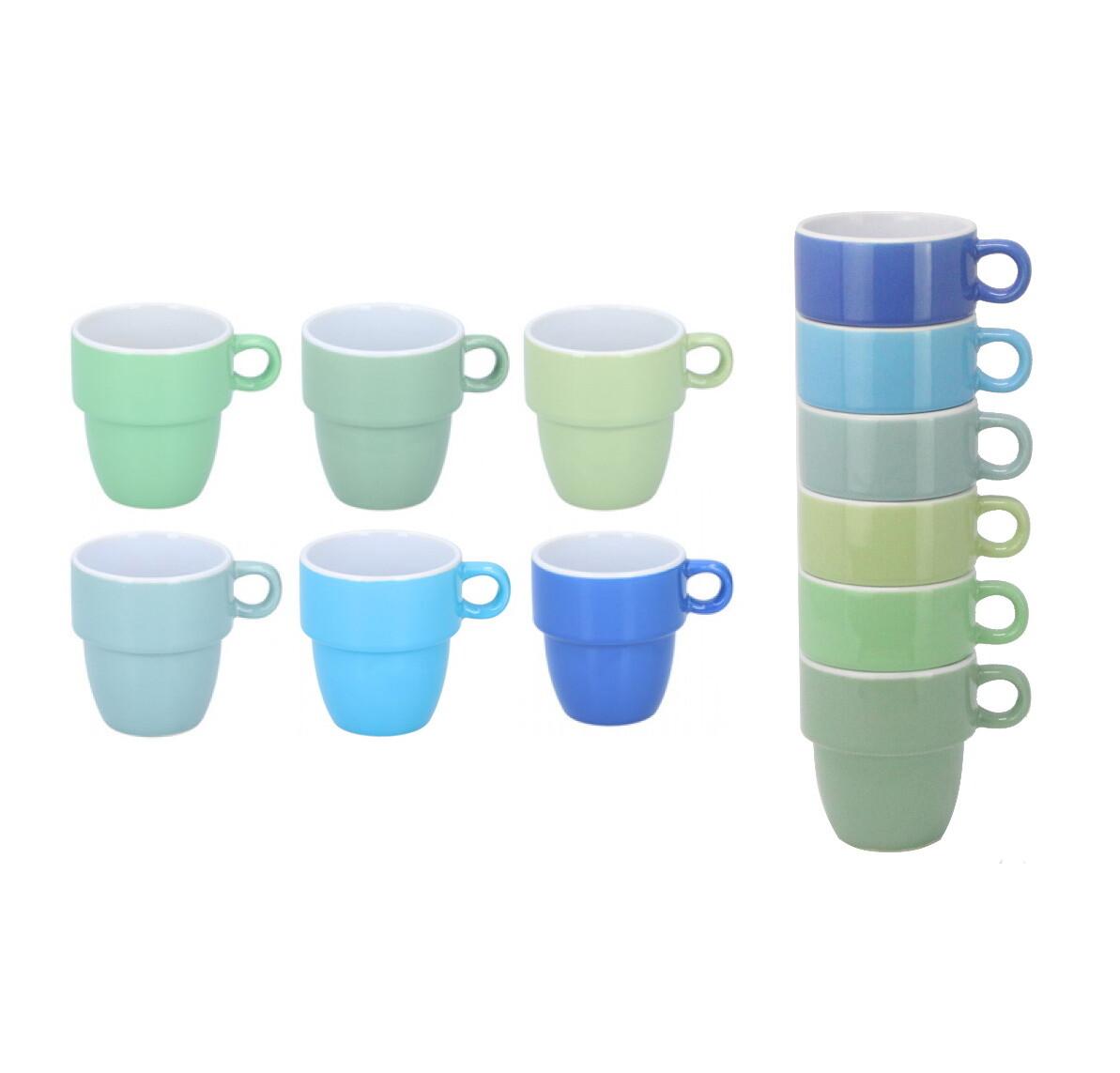 Set Of 6 Coloured Mug Set Stacking Mugs Multicoloured Mugs 200ml Cup ...