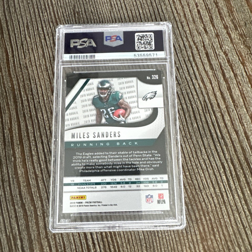 2019 Panini Prizm Miles Sanders Rookie RC #326 PSA 9 MINT Graded Mint ...