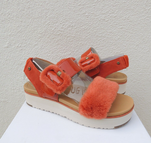 UGG LE FLUFF RED ROCK PATENT LEATHER PLATFORM SANDALS, WOMEN US 7/ EUR ...