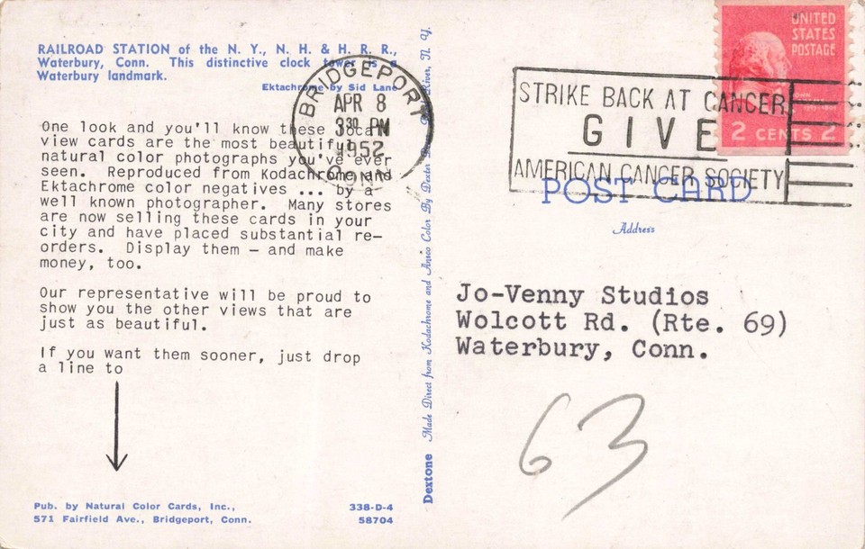 Postcard CT Waterbury Railroad Station Train Clock Tower Union Station ...