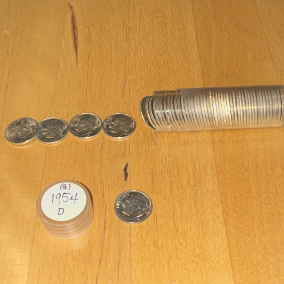 1954 D Roosevelt Dimes Roll Silver Coins BU 50 coins, nice | eBay