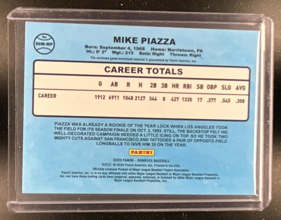 2020 Panini Donruss Mike Piazza Retro 1986 Materials #86M-MP Dodgers | eBay