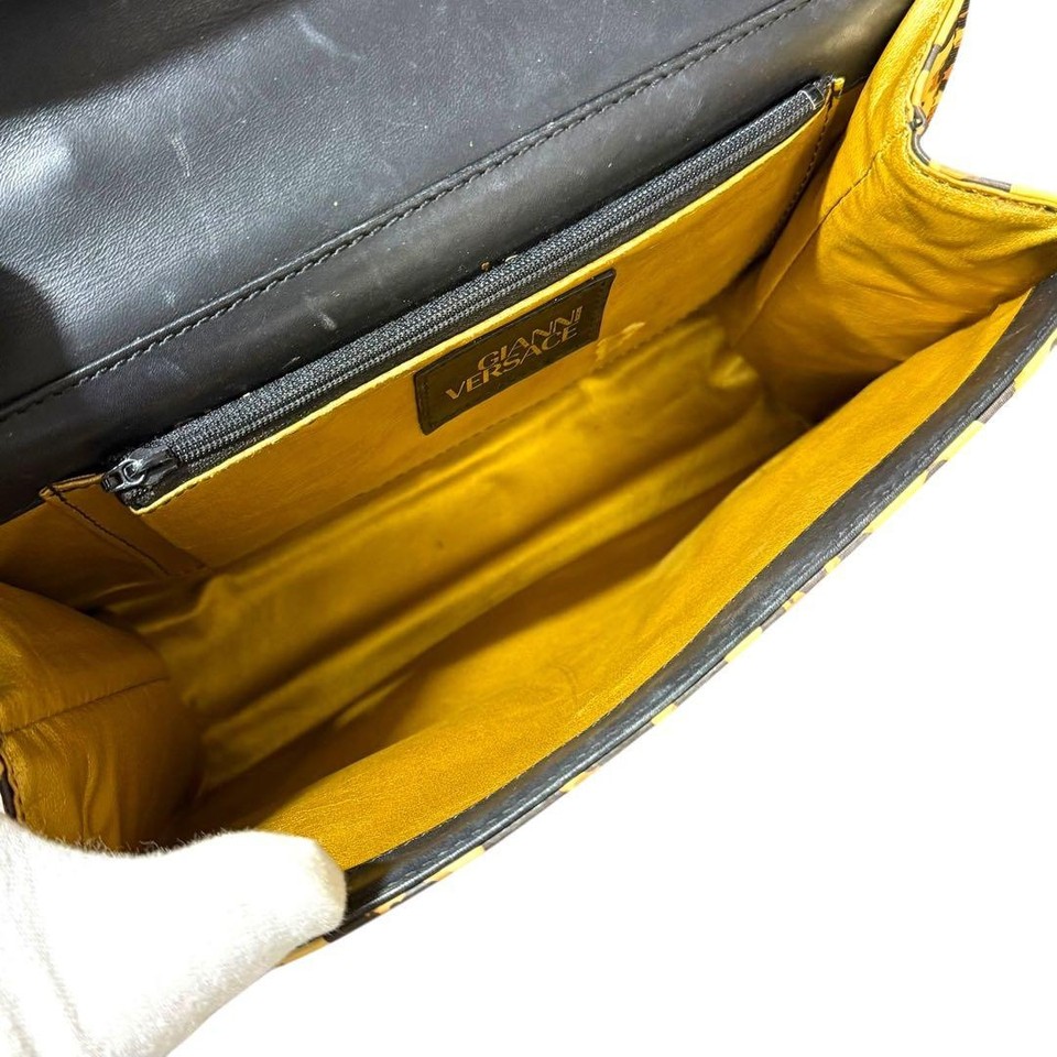 GIANNI VERSACE Baroque Pattern HandBag TopHandle Sunburst Hardware ...