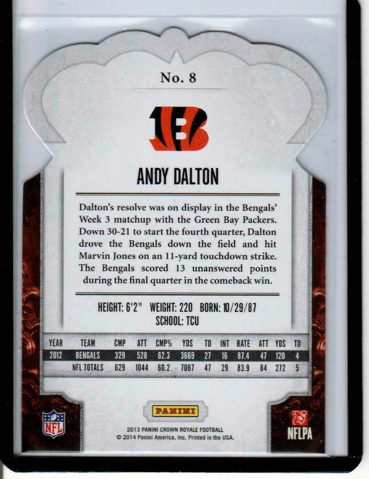 Cincinnati Bengals 2013 Panini NFL Crown Royale #8 Andy Dalton Carolina Panthers | eBay