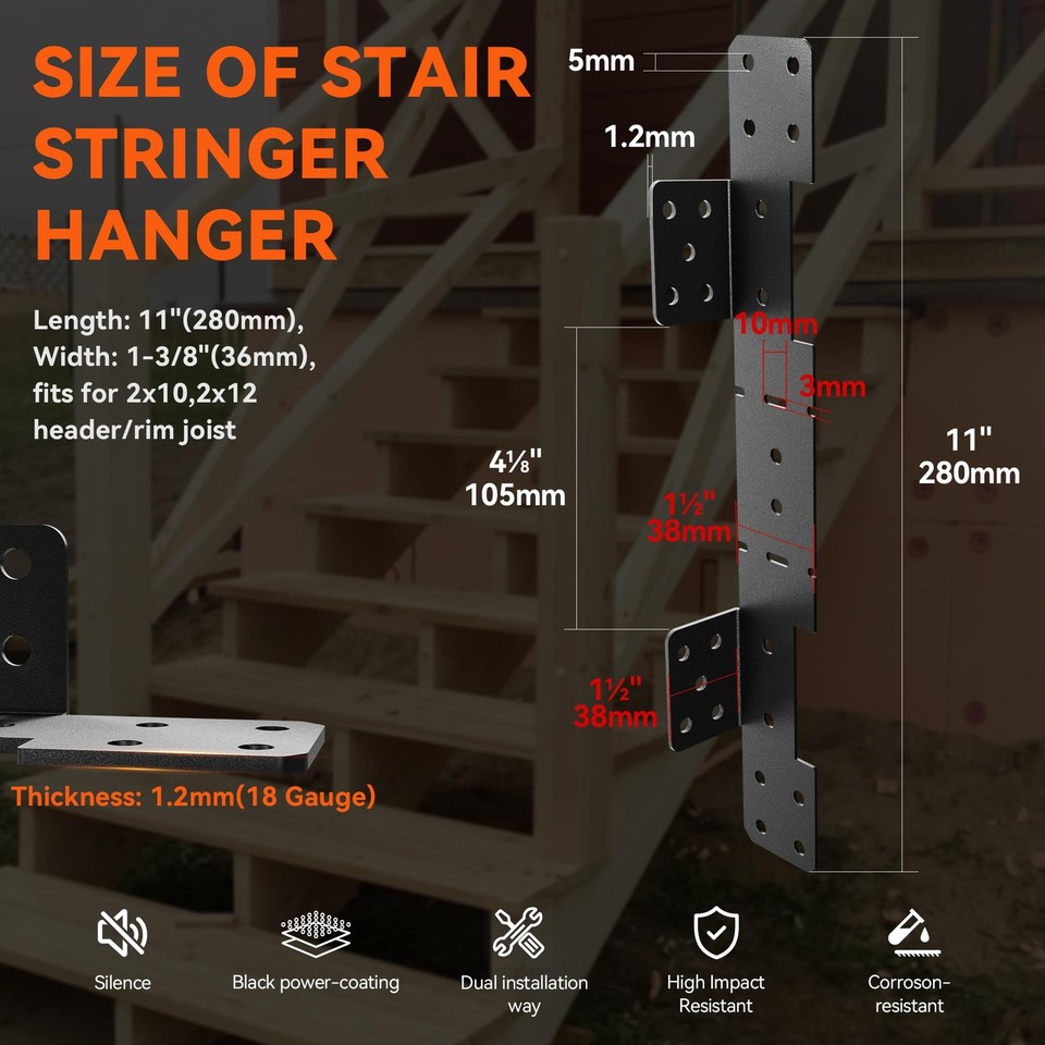 10 Pcs Black Stair Stringer Hanger Bracket Heavy Duty 18 Gauge ...