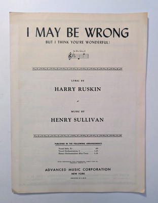 Vintage Sheet Music I MAY BE WRONG Harry Ruskin Henry Sullivan 1929 | eBay