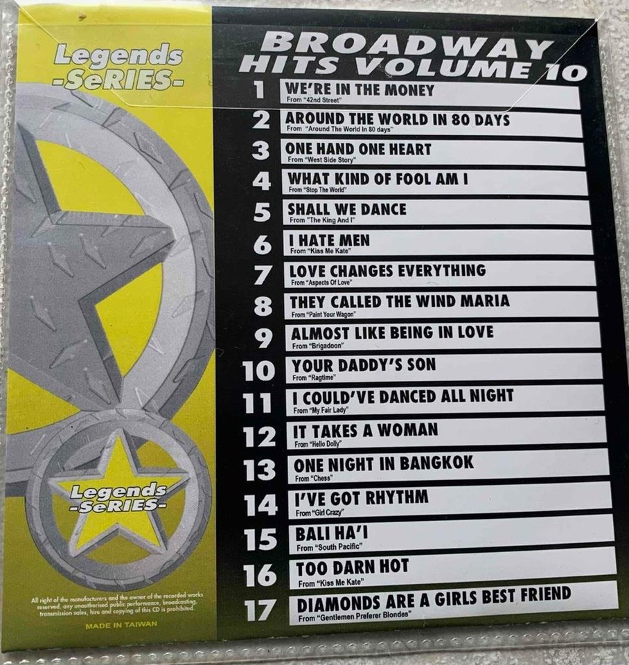 LEGENDS KARAOKE CDG BROADWAY HITS VOLUME 10 17 SONGS CD+G MUSIC CD | eBay