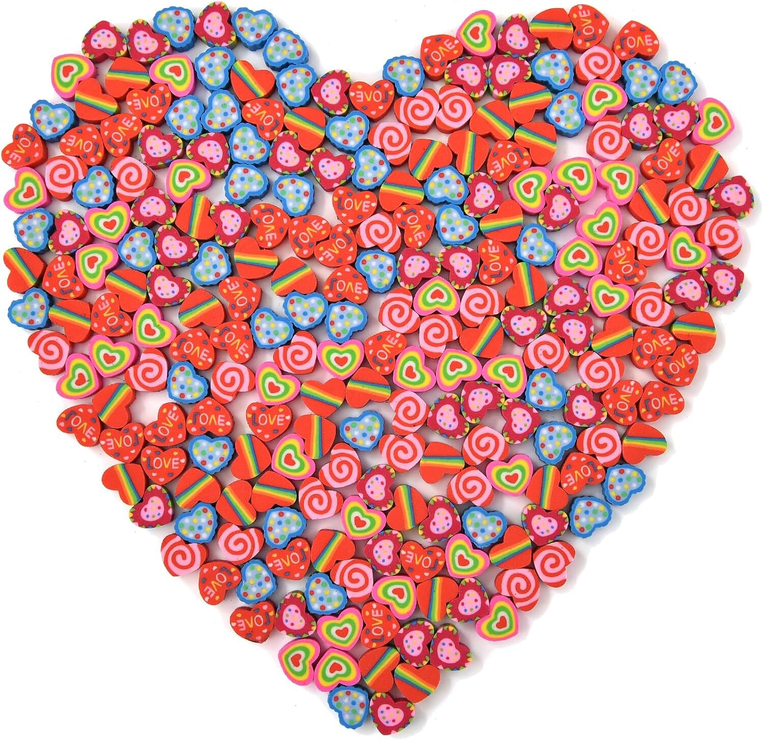 300PCS Mini Cute Pencil Erasers for Kids,Heart-Shaped small, Assorted ...
