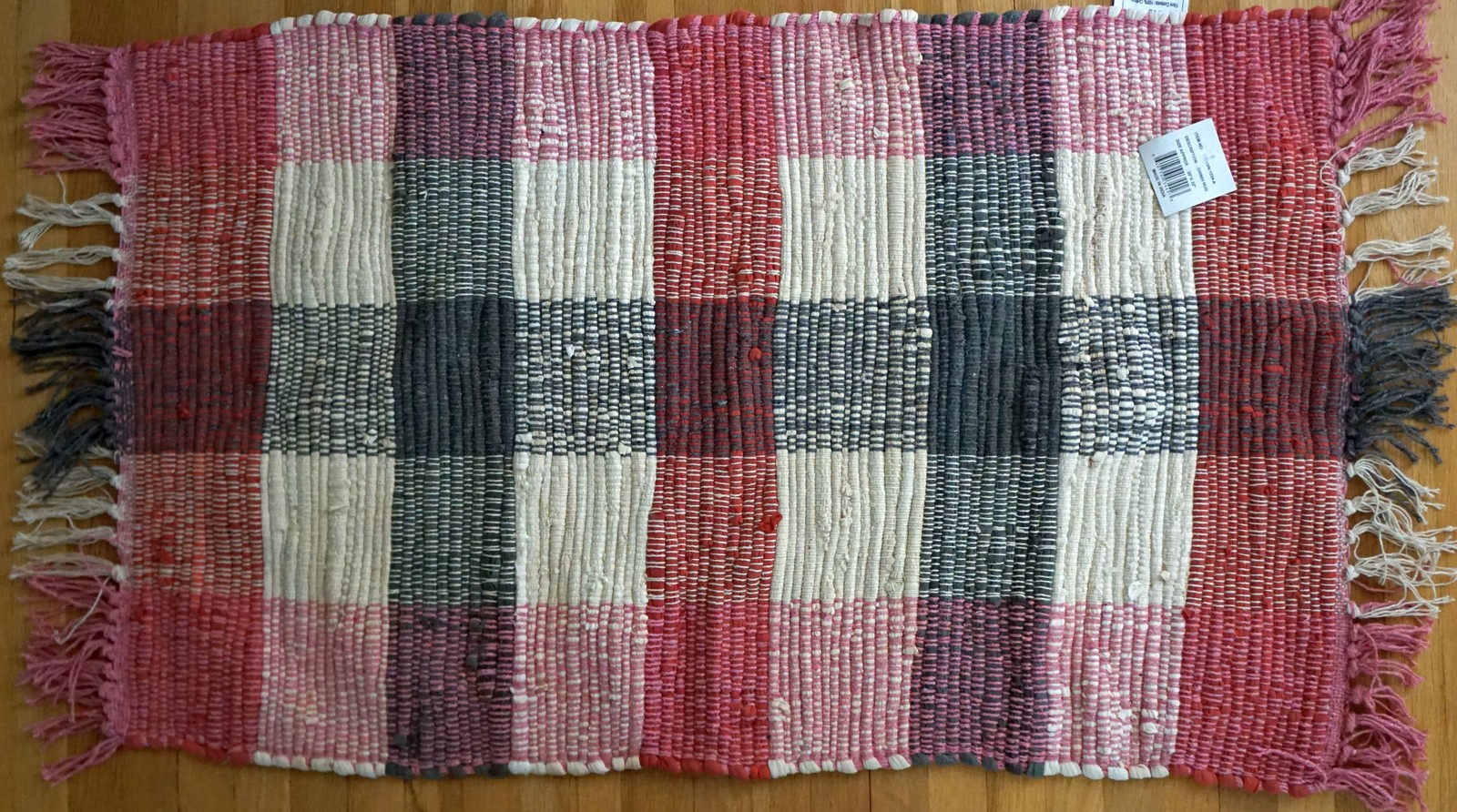 ~ NEW HANDWOVEN IN INDIA AUTHENTIC DHURRI RUG 3 X 1.5 PINK PLAID ...