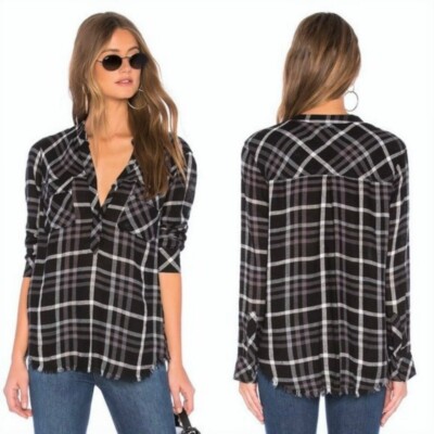 Rails Anthropologie Plaid Black White Gray Redding Button Down Top ...